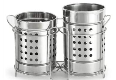 Buy Stainless Steel Spoon Holder & Stand Set of 2 | Cutlery Holder with ...