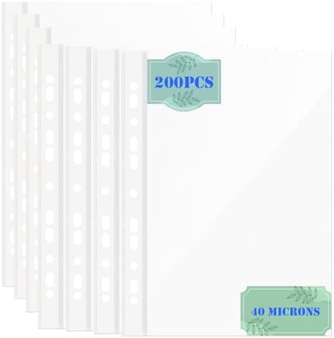 EVADOW 200PCS Clear A4 Punched Pockets, Plastic Sheet Protector for 11 ...