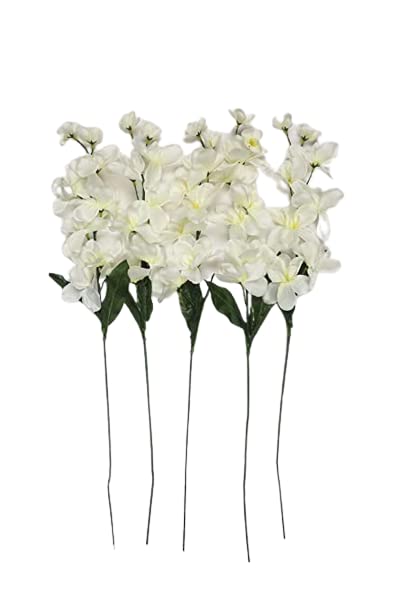 Buy Decoworld Artificial Orchid Flower Sticks Bunch Set of 5 White ...