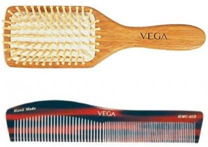 Buy VEGA Wooden Bristle Paddle Brush - Medium Graduated Dressing Comb ...
