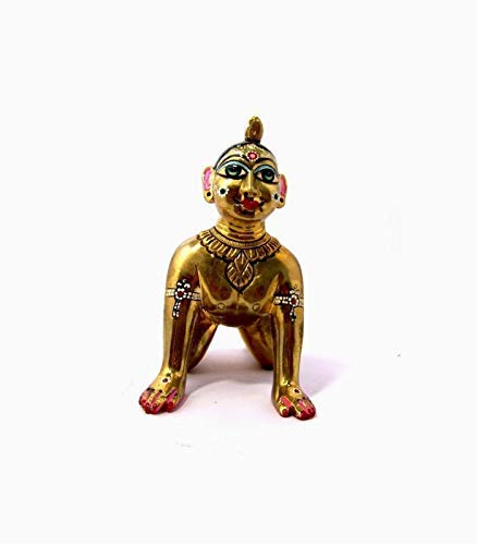Buy AntiqueIndia Brass Mart Fine Brass Hand Painted Bal Radha Rani Idol ...