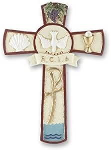 Amazon.com: 6" Polyresin RCIA Cross with the Symbols of The Sacraments ...