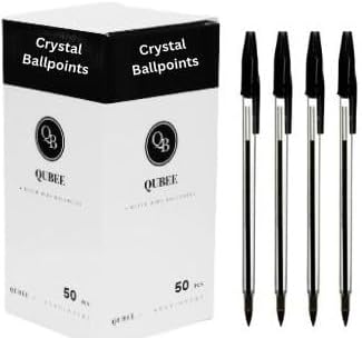 Ballpoint Pens Black Ink Pack Box of 50, Crystal Original, Smudge Free ...