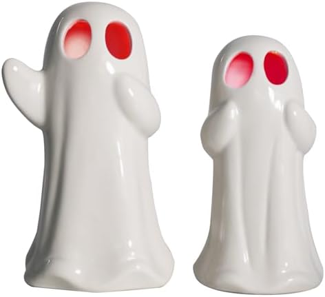 Amazon.com: Yinns 2 Pcs Ceramic Light Up Ghost Figures Set Ghost Statue ...