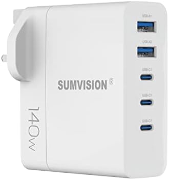 SUMVISION 140W USB C Compact Wall Fast Charger Plug Adapter/ 5 Port GaN ...