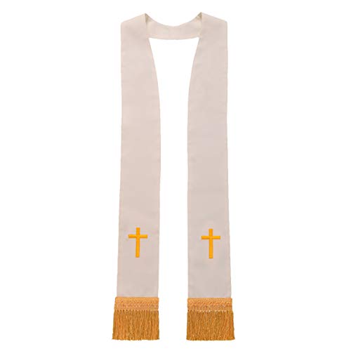 BLESSUME Church Clergy Pastor Cross Embroidered Stole (White - Want It All