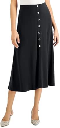 JM Collection Petite Button Front Midi Skirt at Amazon Women’s Clothing ...