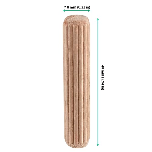 FUNSUEI 1000 PCS 8 x 40mm Wooden Dowel Pins, Straight Grooved Tapered ...