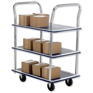 Barton Trolley Steel Frame Non-marking Wheels Capacity 120kg 3- Shelf ...