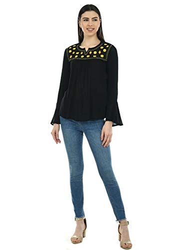 Buy SAAKAA Women's Rayon Black Fit Top at Amazon.in