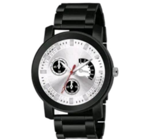 Buy Stylish Black Cash Crono Silver Dial PU Belt Men and Boys Analog ...
