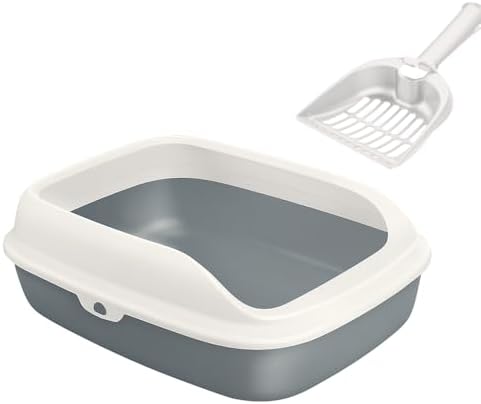 Large Cat Litter Tray Box, Plastic Open Cat Litter Box with Raised Rims ...