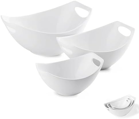Amazon.com | 3 Piece Serving Bowl Set – Elegant White Porcelain Salad ...