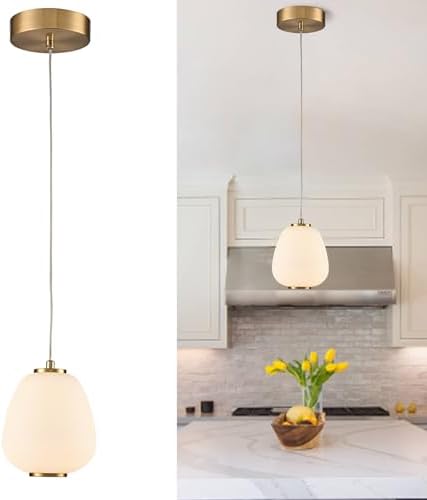 AXILAND Modern Matte Milk Glass Pendant Light Fixture, Small Antique ...