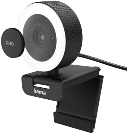 Hama Webcam QHD 2K mit Licht, Fernbedienung, Zoom, Dual Mikrofon