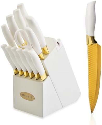 Amazon.com: Gold Knife Set with Walnut Block – 13-Piece Full Tang ...