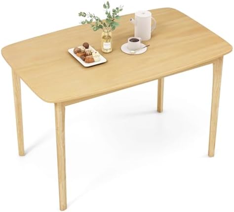 Giantex 48" L Rectangular Wooden Dining Table, Solid Rubber Wood ...