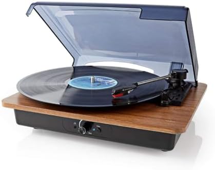 Nedis Turntable Record Player Classic Wood Finish, 4-Hour Battery Life ...