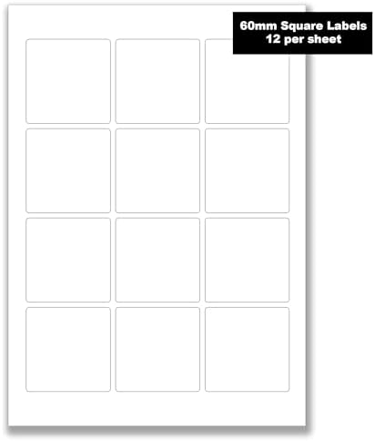 Blank 60mm Square Labels - 12 Per Sheet, 10 Sheets - Matt White Self ...