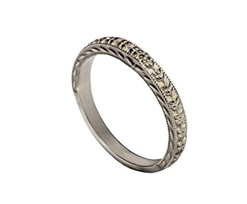 Amazon.com: Solid sterling silver Art Deco style thin wedding band ...