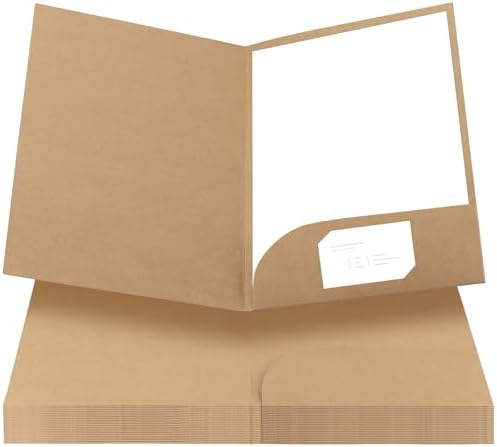 HEIHAK 25 Pcs A4 Kraft Paper File Folder with Cards Slot Pockets ...