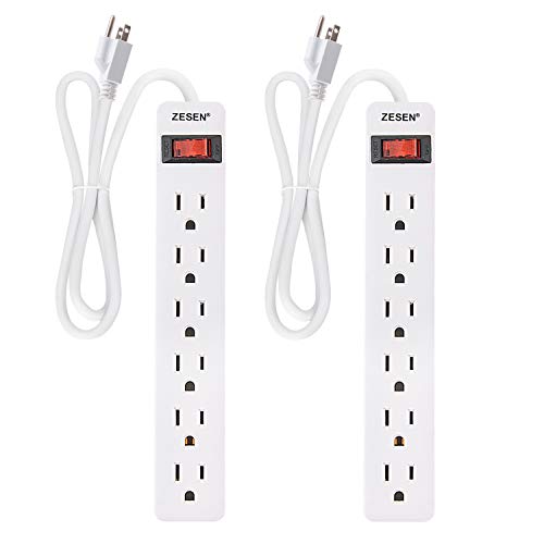 ZESEN Power Strip 6 Outlets 2-Pack, 3 ft Power Cord, Flat Plug, Wall ...
