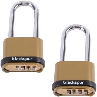 Blackspur 2X Brass Long Shackle 4-Digit Zinc Alloy Combination Padlock ...