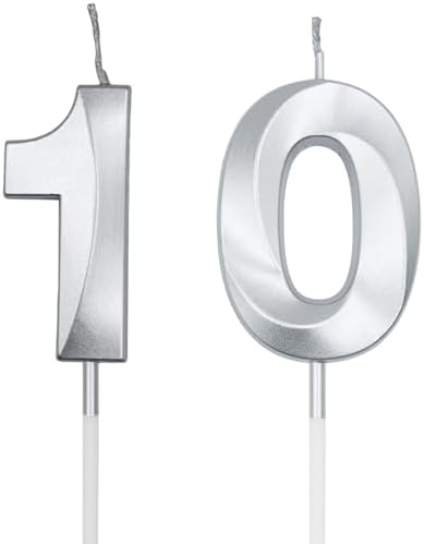 Amazon.com: Silver 10th Birthday Candles for Cakes, Number 10 Candle ...