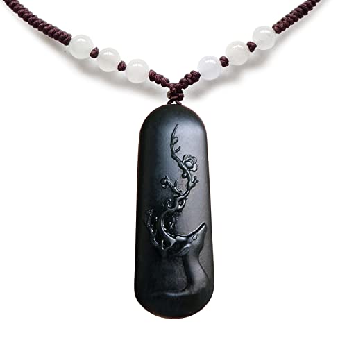Amazon.com: Dark Green Hetian Jade Deer Pendant Necklace Talisman Gift ...