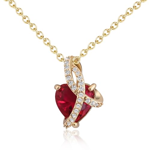 Amazon.com: Ruby Heart Necklace-14K Gold Plated Red Heart Necklace ...