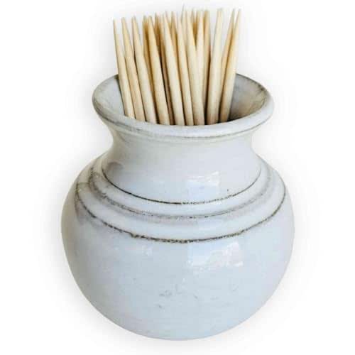 Amazon.com: White Ceramic Toothpick Holder – Handmade Mini Pottery Cup ...