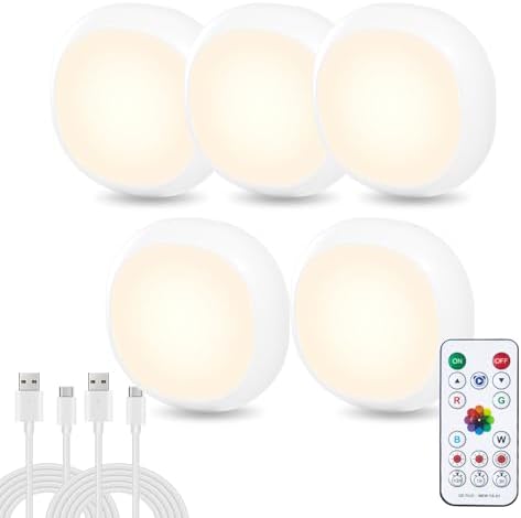 GANA Under Cabinet Lighting, Wireless RGBW LED Puck Lights with Remote ...