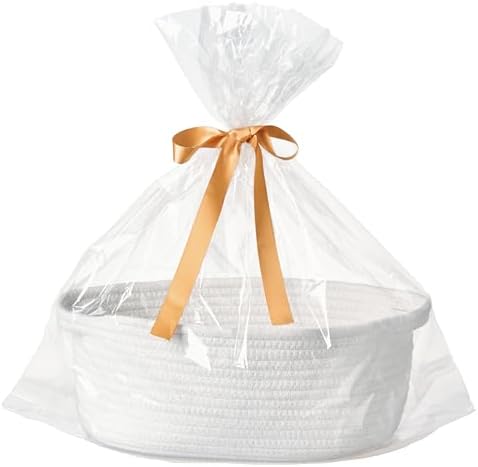 Amazon.com : Kodomoore Small Woven Gift Basket Empty with Bag & Ribbon ...