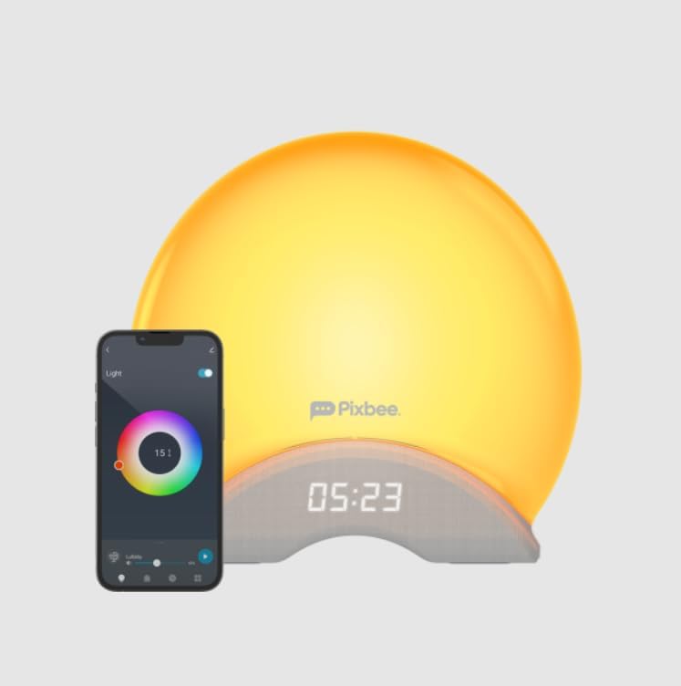Pixbee Smart Wake Up Light with Alarm Clock | Sunrise Simulation, Soothing Sounds, Voice Control ...
