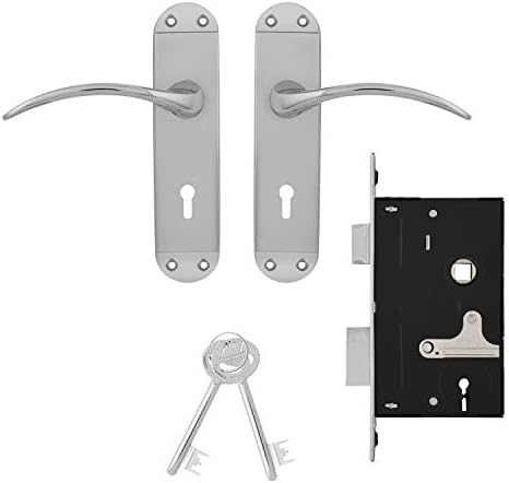 Godrej Elc 07-6 Levers Door Handle with Lock Set Satin Steel : Amazon ...