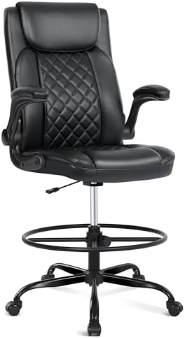 Amazon.com: Harwick Premium Leather Drafting Chair with Arms - Black ...