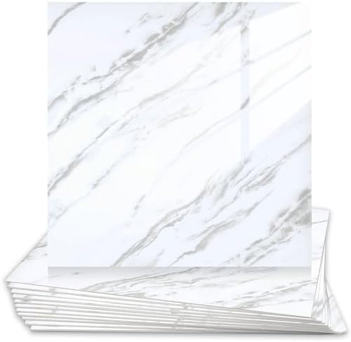 12pcs White Marble Peel and Stick Tiles 11.8"x11.8" Waterproof Heat ...
