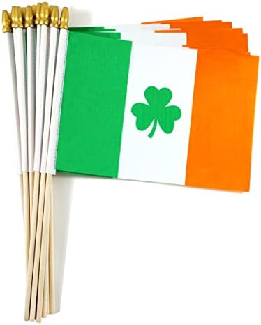 Amazon.com : QQSD Ireland Irish Shamrock Small Flag Stick Mini Hand ...