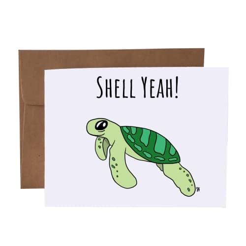 Amazon.com: Shell Yeah Turtle Pun Blank Greeting Card With Envelope ...