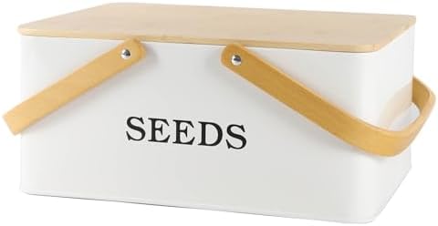 Xbopetda Seed Box, Seed Storage Container with Wooden Lid, Metal ...