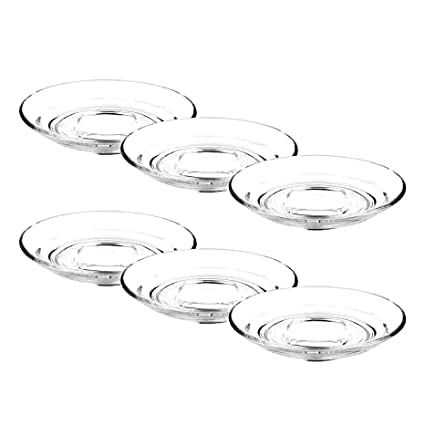 kaqer Crystal Clear Glass Saucer Set of 6, Glass Saucers Set Without ...