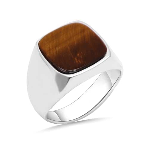 Amazon.com: Mens Tigers Eye Rings Sterling Silver Square Stone Rings ...