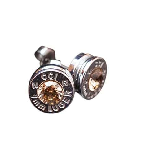 Amazon.com: 9MM Aluminum Bullet Casing Earrings Champagne CZ with ...