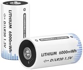 Amazon.com: D Cell Batteries USB,1.5V Li-ion USB D Battery 6000mWh D ...