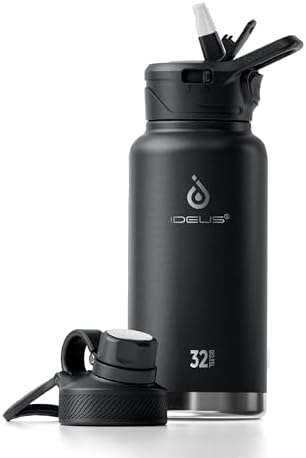 IDEUS Vacuum Insulated Water Bottle, Stainless Steel Double Wall Flask Metal Sports Canteen with ...