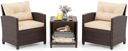 RELAX4LIFE 3 Pieces Outdoor Rattan Bistro Set, Wicker Patio ...