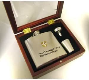 Amazon.com | Cambridge University 6oz Hip Flask Wooden Gift Set Engrave ...