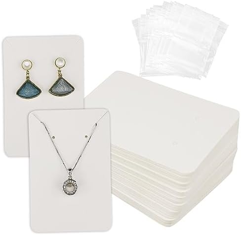 50Pcs White Jewellery Earring Display Card with Transparent Bag Set ...