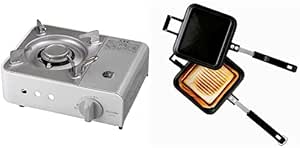 Amazon | 【キャンプで大活躍】アイリスオーヤマ カセットコンロ ミニ オフホワイト IGC-M1-W & 具だくさんホットサンドメーカー 直火式 ガス火専用 シングル ブラック ...