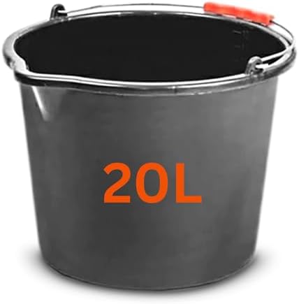 Large 20L (5.2 Gallon) Black Plastic Bucket with Handles - Sturdy Water ...